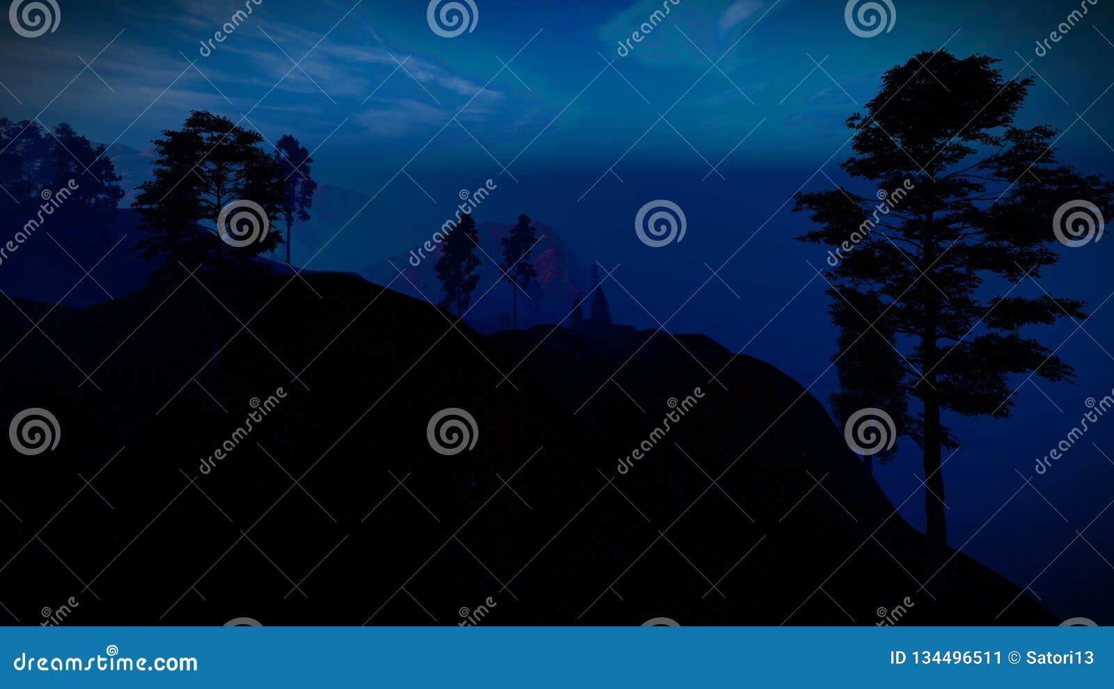 Forest in the Mountains at Dusk 3d Rendering Stock Image - Image of ...