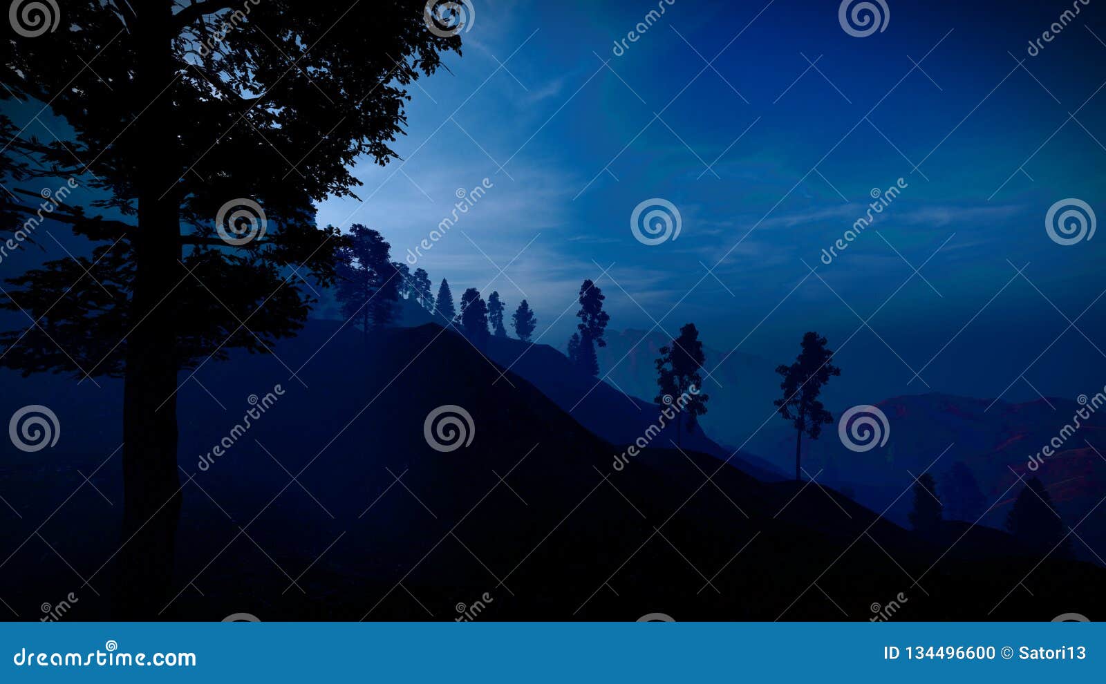 Forest in the Mountains at Dusk 3d Rendering Stock Photo - Image of ...