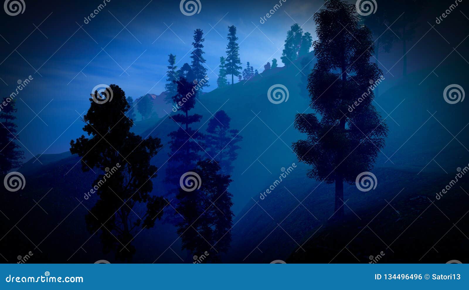 Forest in the Mountains at Dusk 3d Rendering Stock Photo - Image of ...