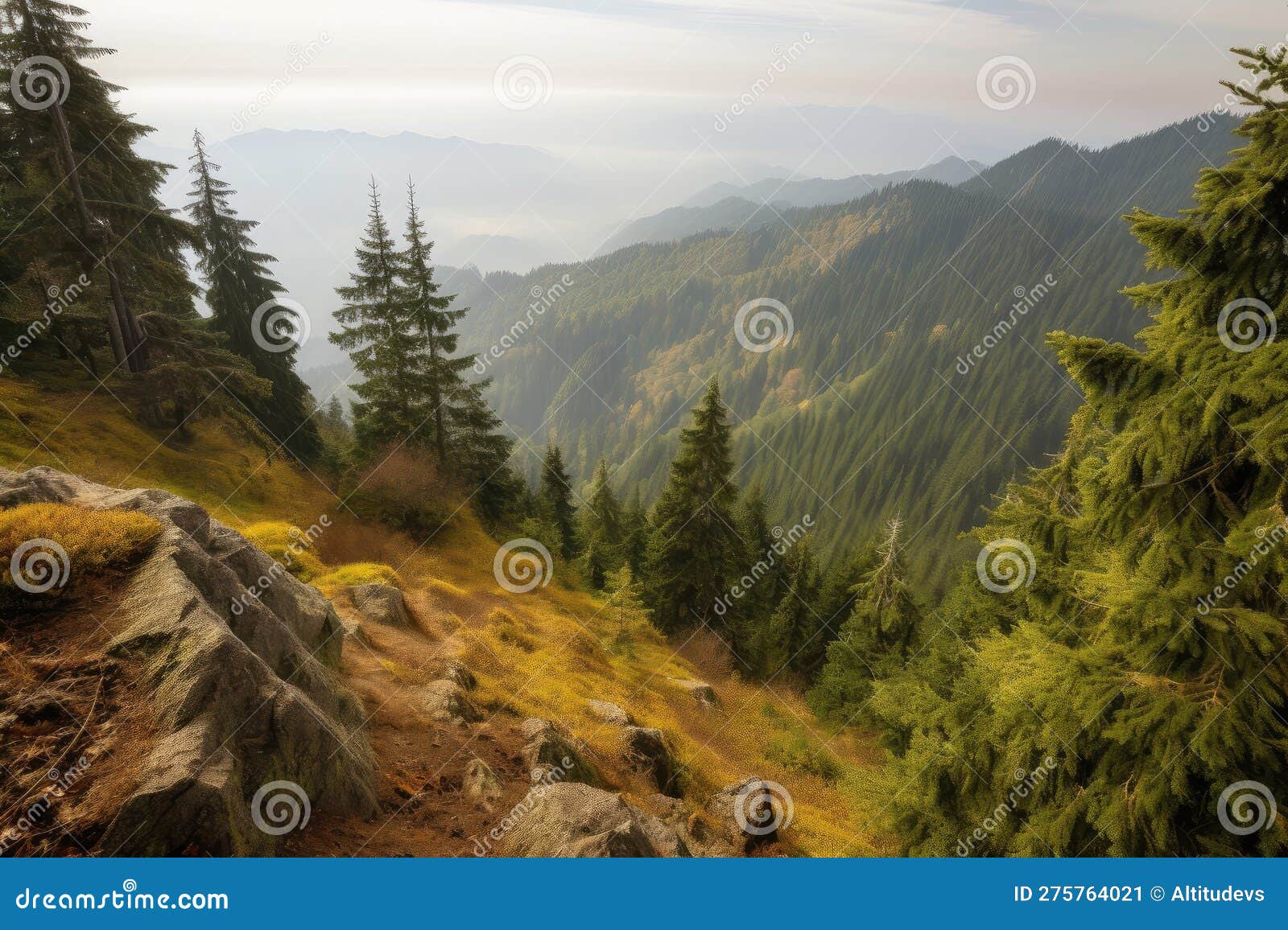 Forest on Mountaintop, with View of the Forest Below Stock Image ...