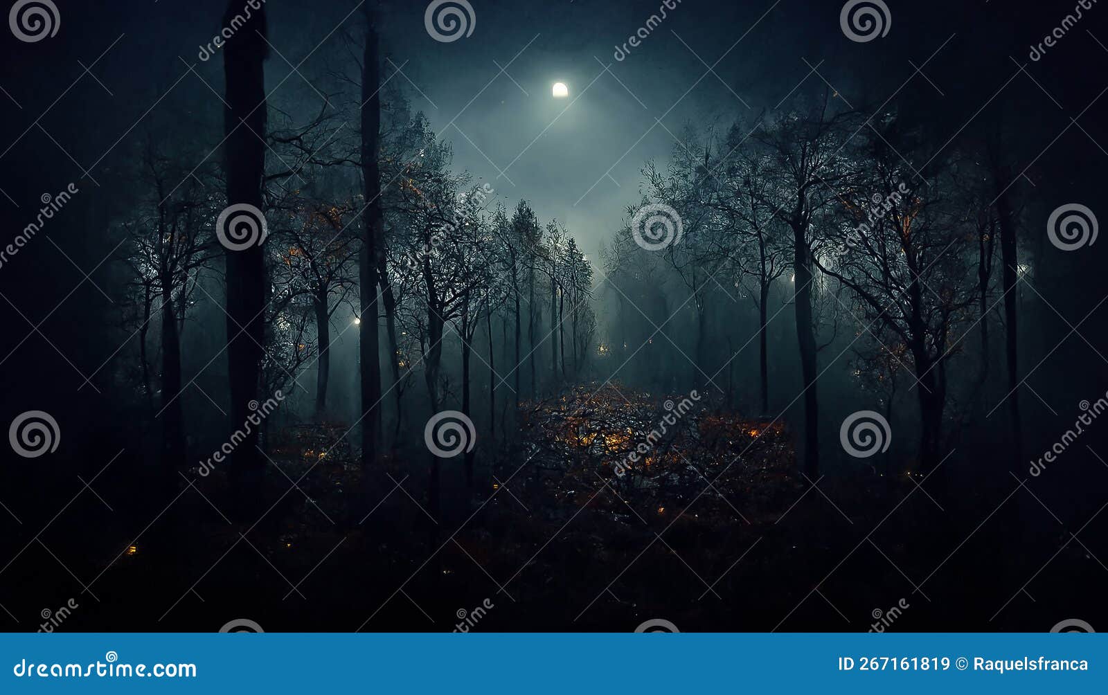 Forest at night stock image. Image of halloween, misty - 267161819