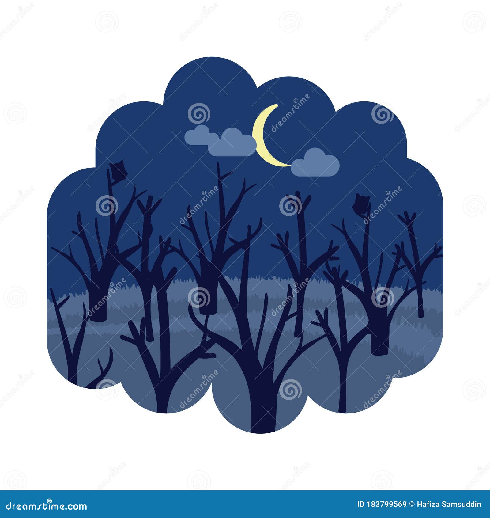 Forest at Night. Vector Illustration Decorative Background Design Stock ...