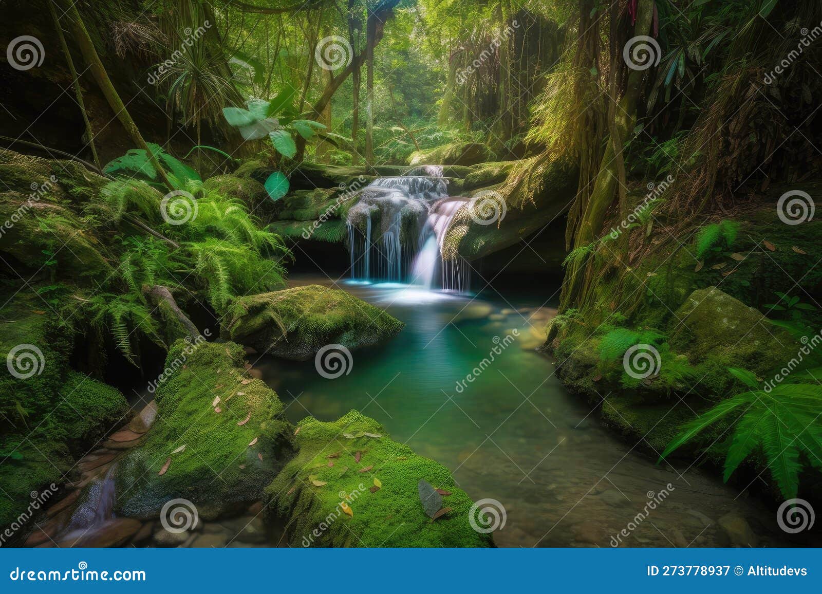 Forest Oasis with Crystal-clear Stream and Waterfalls Stock Image ... Forest Oasis with Crystal-clear Stream and Waterfalls Stock Image ...