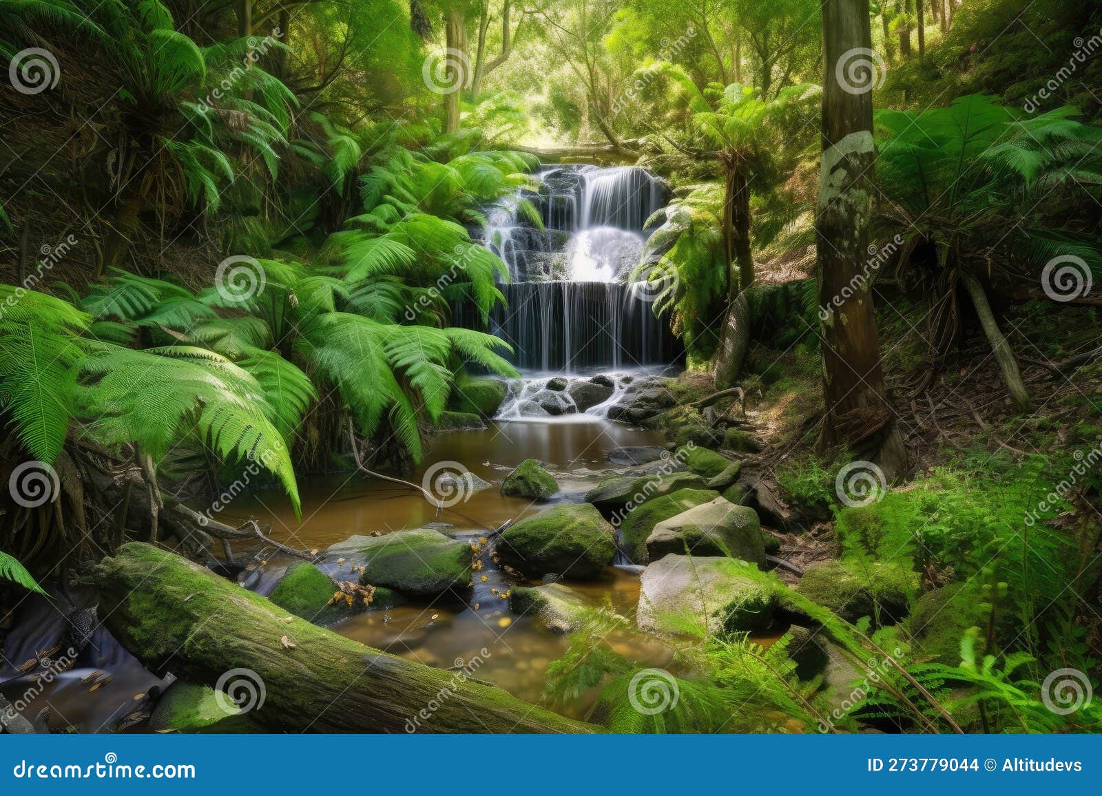 Forest Oasis with Trickling Waterfall, Surrounded by Lush Greenery ...