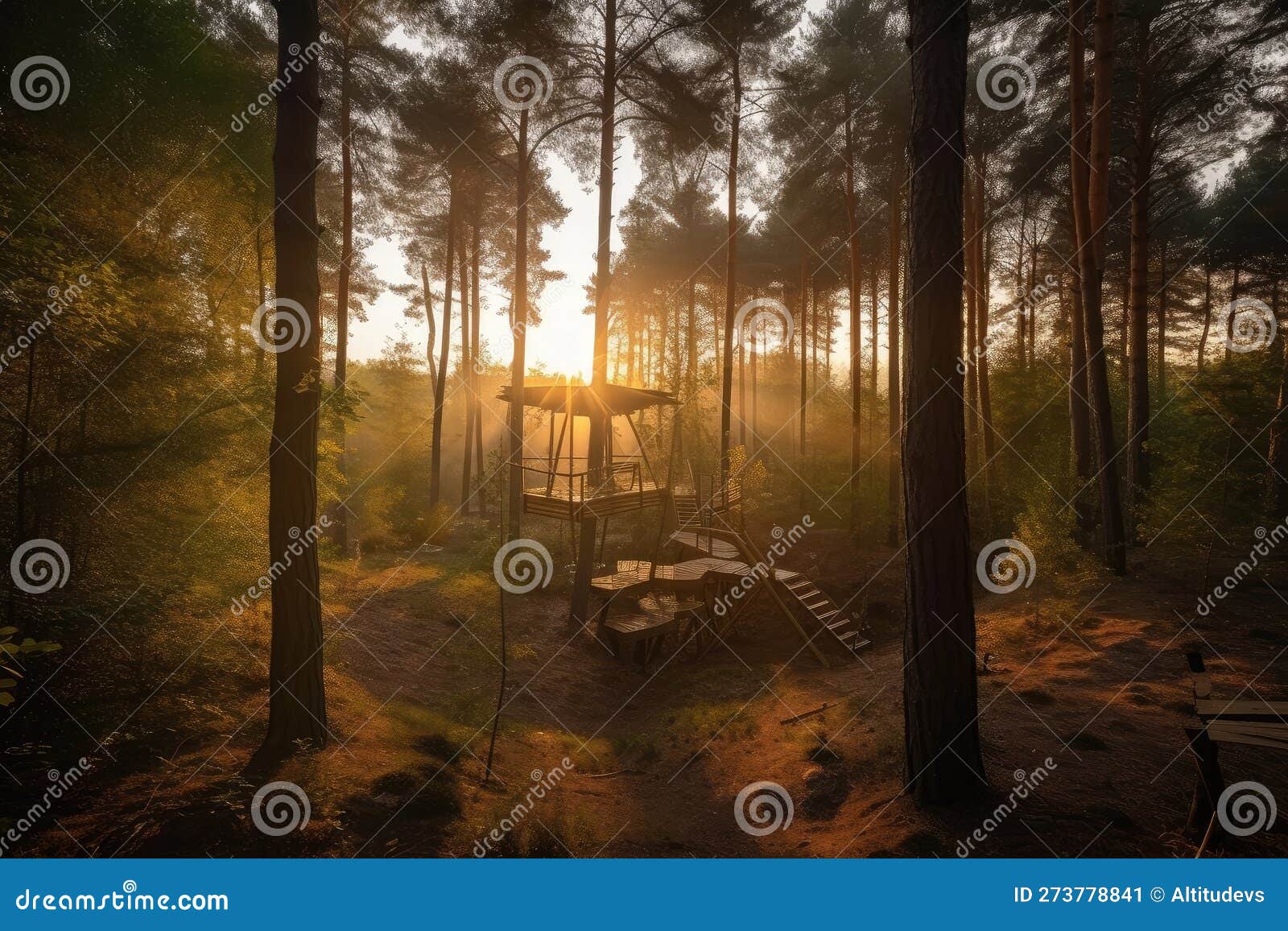 Forest Oasis, with View of the Sun Setting Over the Trees Stock ...
