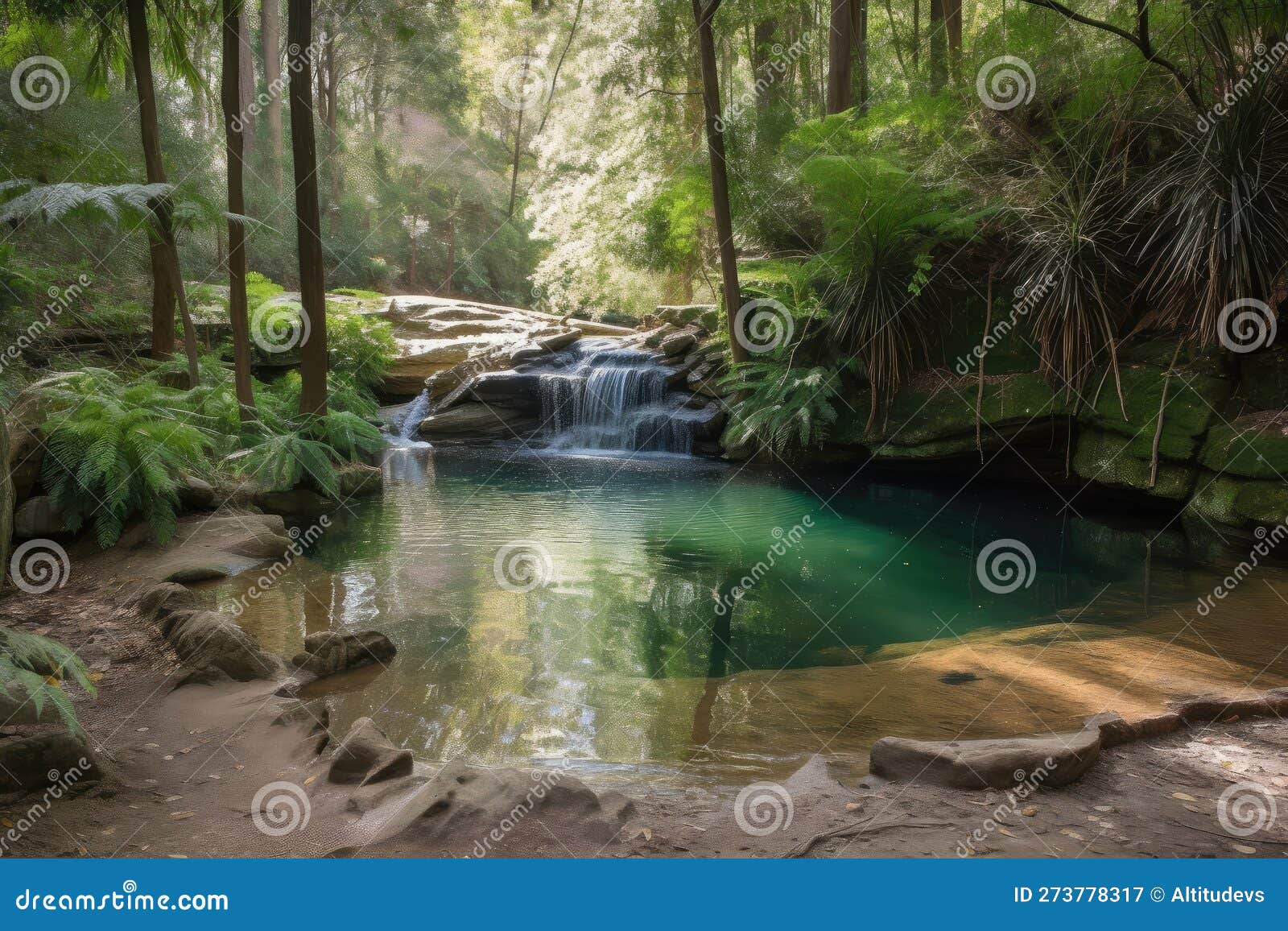Forest Oasis, with Waterfall Cascading into Natural Pool Stock Image ...