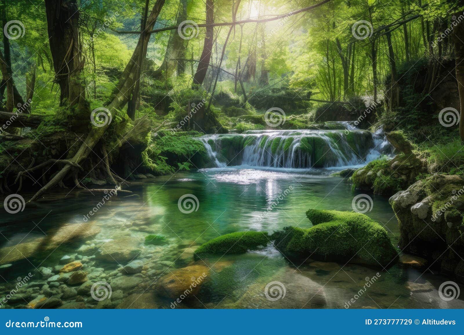 Forest Oasis with Waterfall and Crystal-clear Stream Stock Image ...