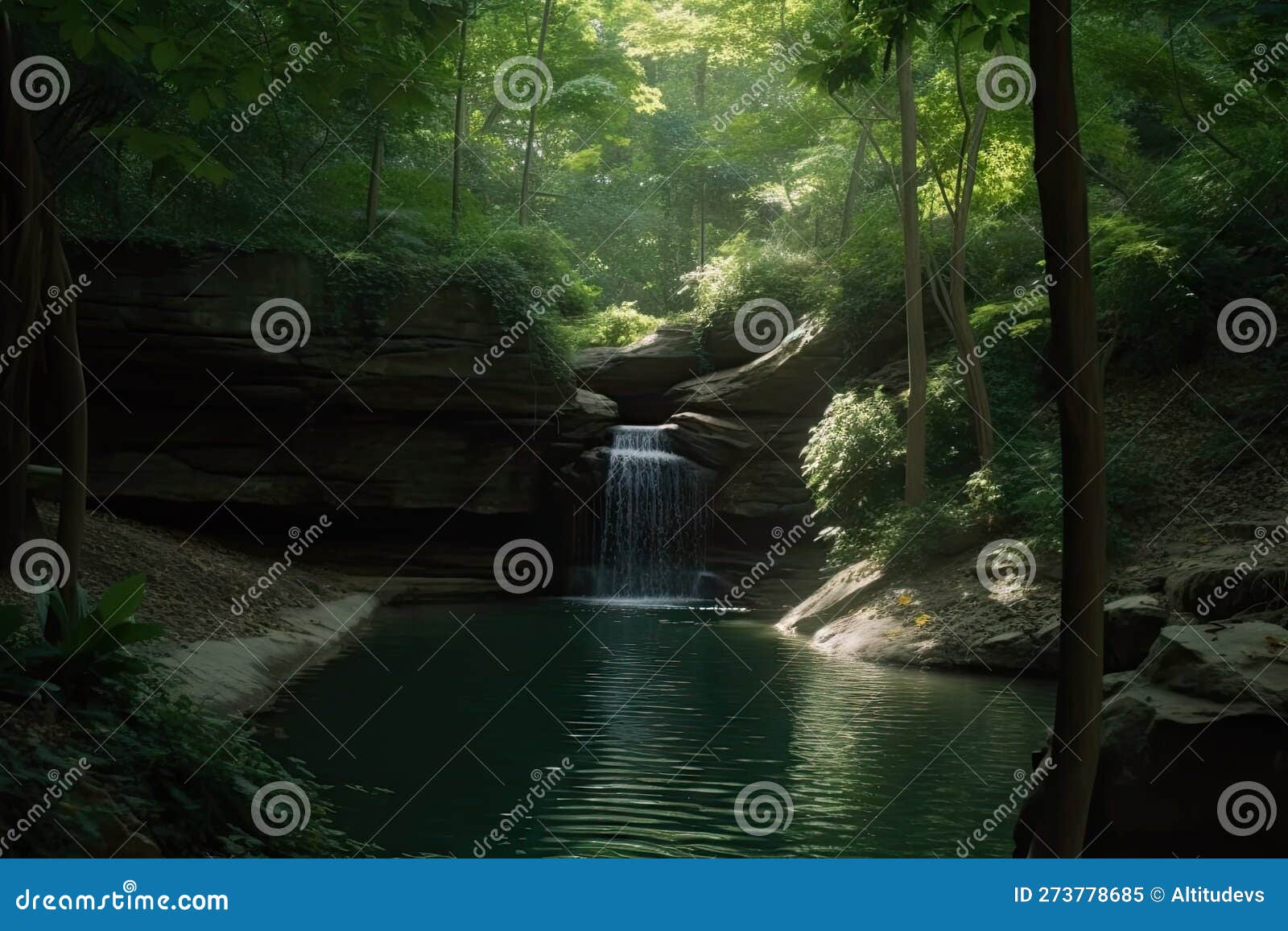 Forest Oasis with Waterfall and Peaceful Pool, Surrounded by Greenery ...