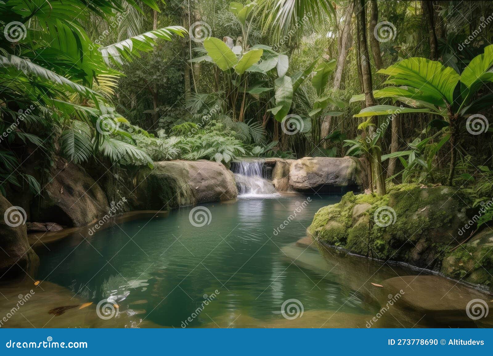 Forest Oasis with Waterfall and Peaceful Pool, Surrounded by Greenery ...