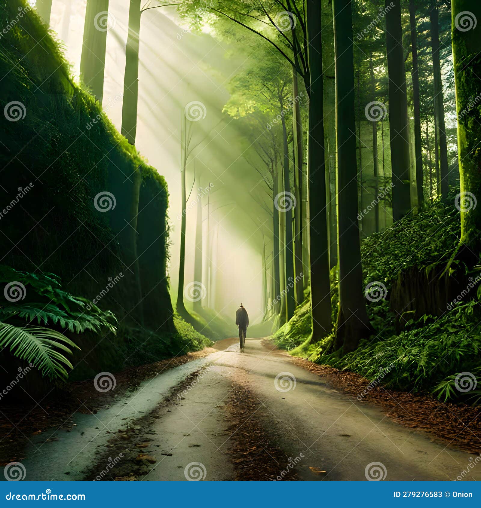 Forest with a Path - Ai Generated Image Stock Illustration ...