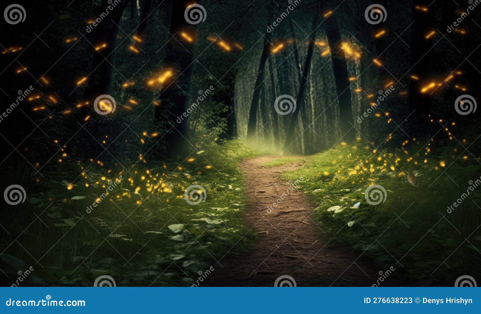The Forest Path is Alive with the Glow of Fireflies Creating Using ...