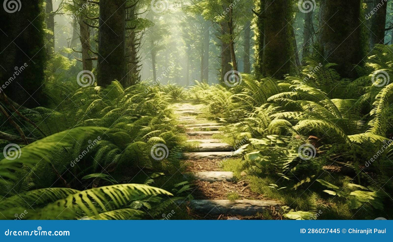 Forest Path with Ferns in the Foreground Stock Image - Image of ...
