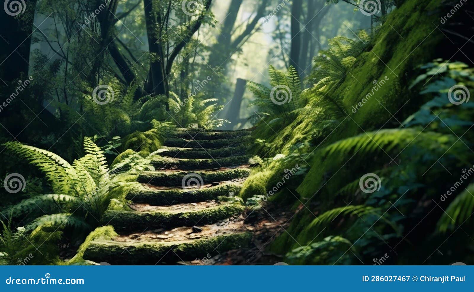 Forest Path with Ferns in the Foreground Stock Image - Image of ...