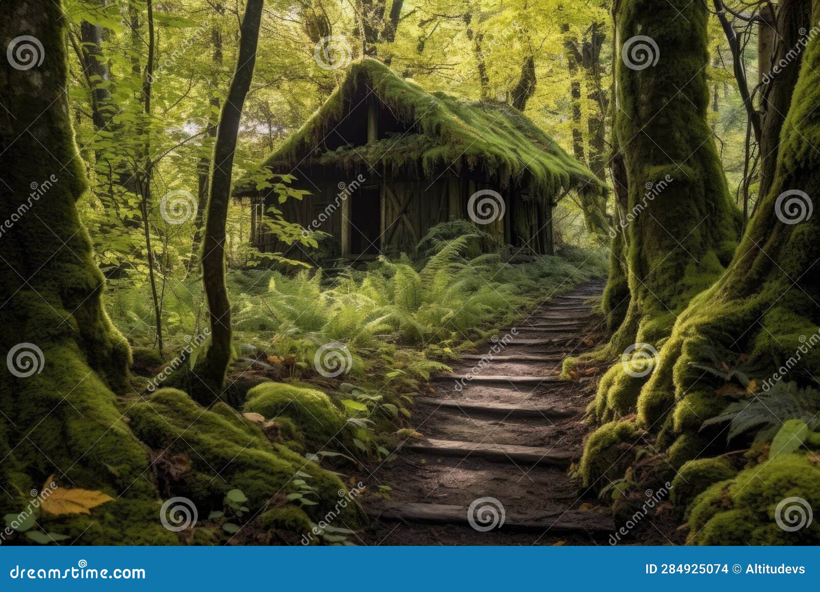 Forest Path Leading To a Hidden Cabin Stock Photo - Image of hidden ...
