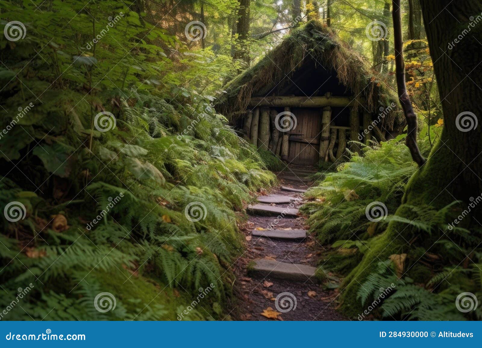 Forest Path Leading To a Hidden Cabin Stock Photo - Image of generated ...