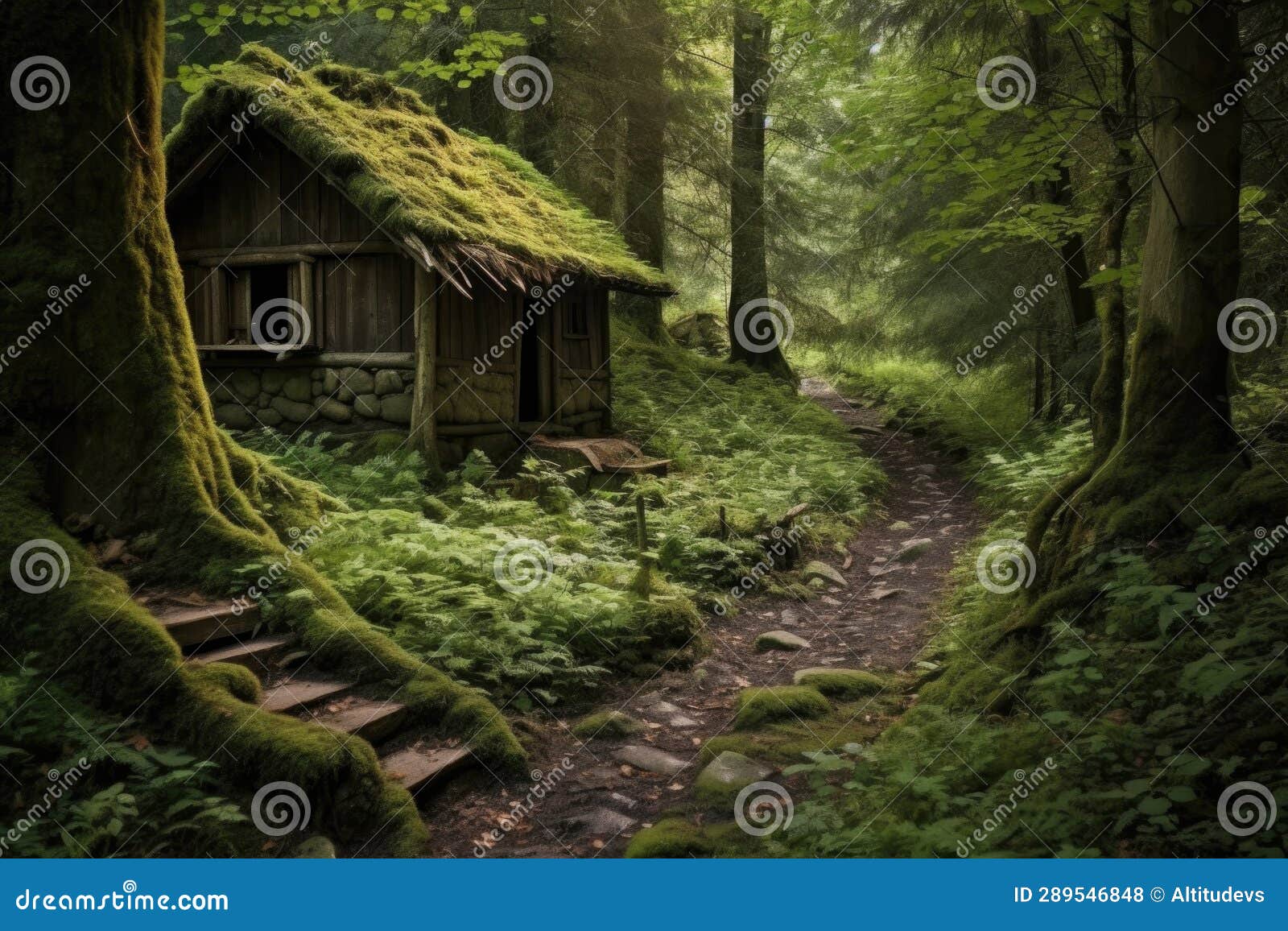 Forest Path Leading To a Hidden Cabin Stock Photo - Image of serenity ...