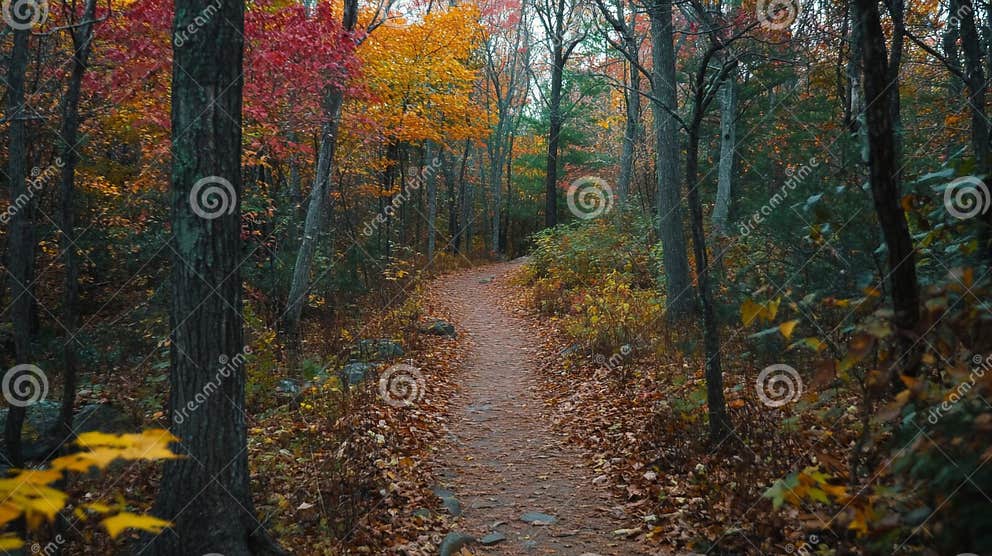 Forest Path Lined with Autumn Leaves Stock Illustration - Illustration ...