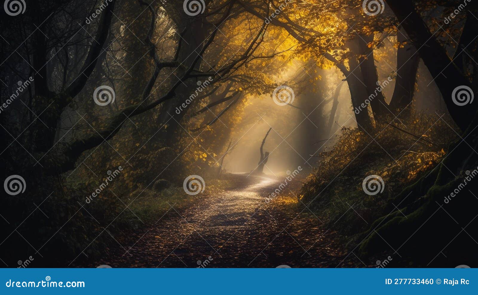 Forest Path with Strange Fog Stock Illustration - Illustration of evil ...