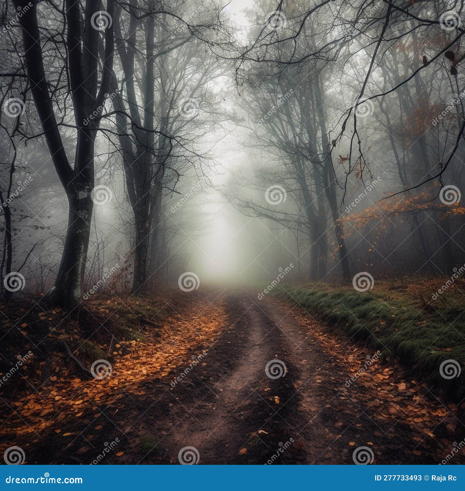 Forest Path with Strange Fog Stock Illustration - Illustration of fall ...