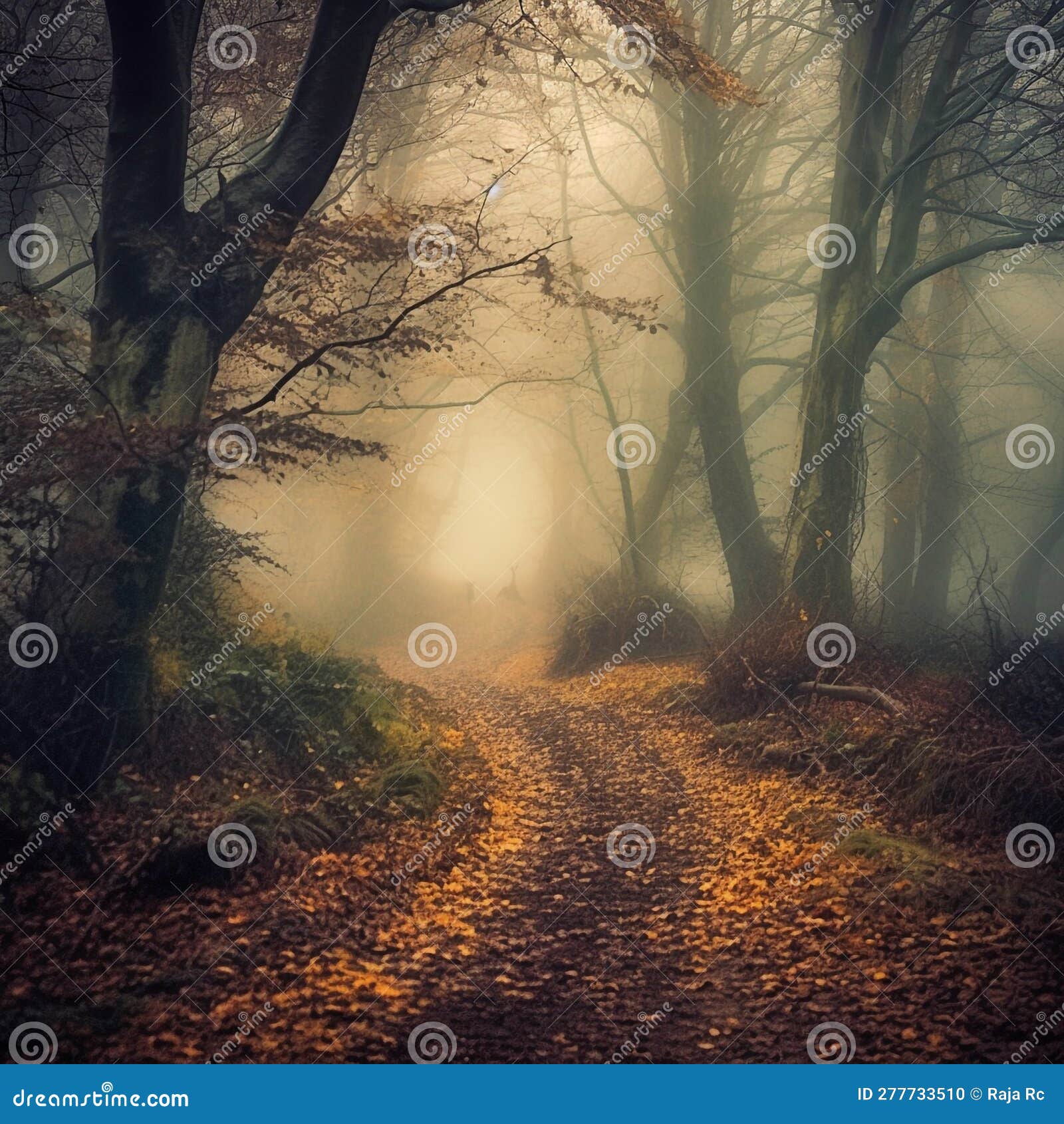 Forest Path with Strange Fog Stock Illustration - Illustration of path ...