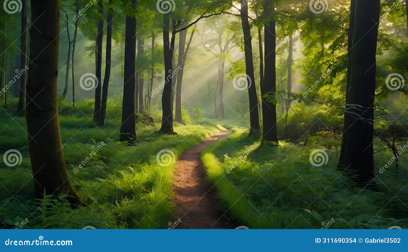Forest Path with Sun Rays Filtering through Trees Stock Illustration ...