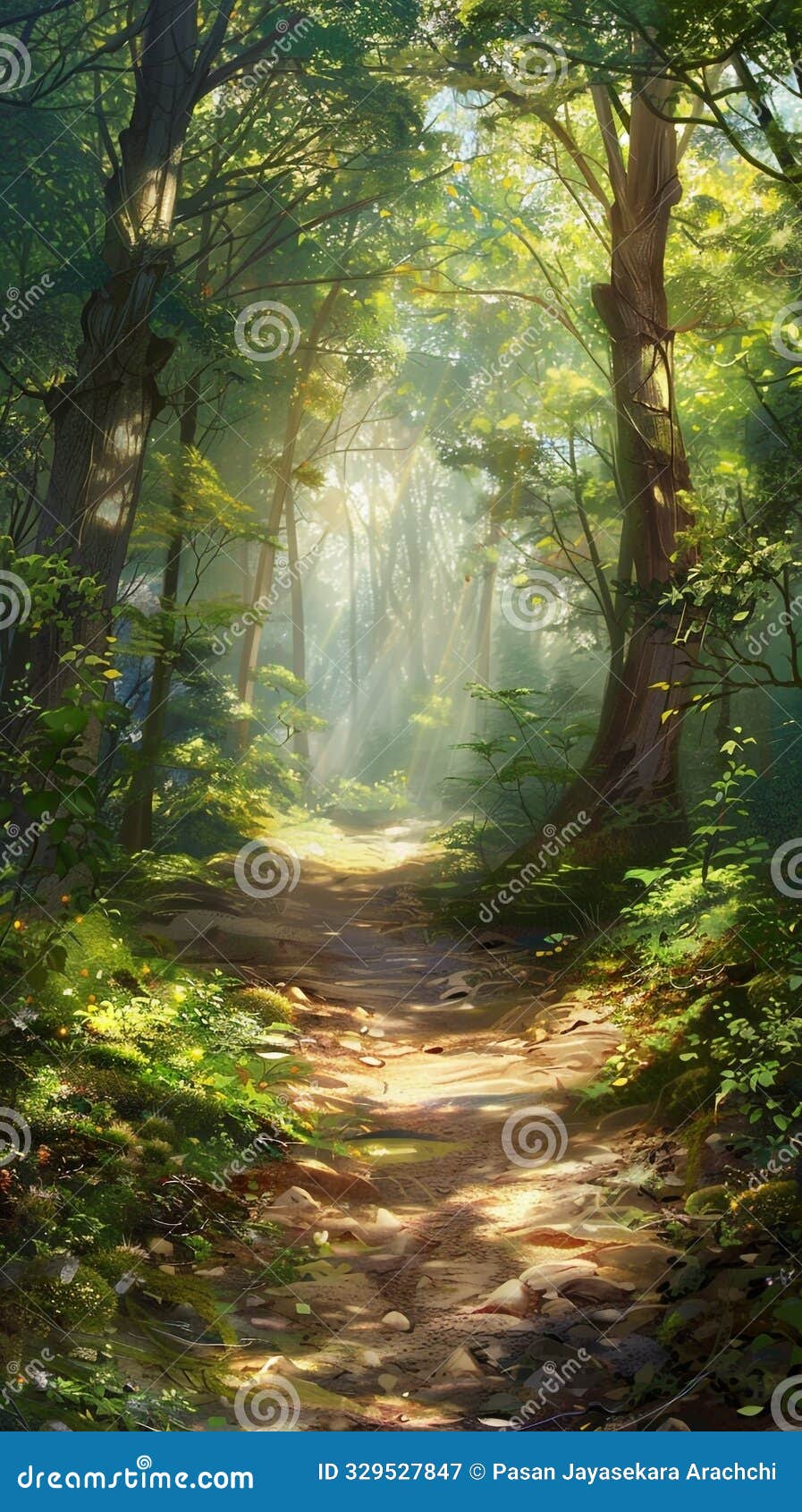 Forest Path Sunlight Filtering through Canopy Stock Illustration ...