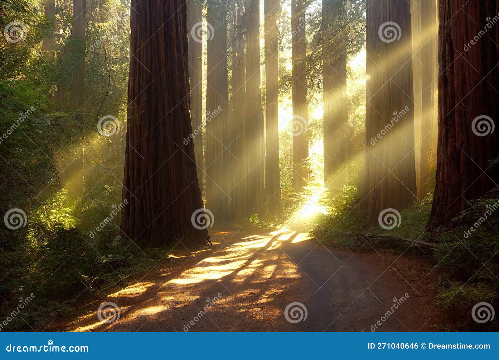 Forest Path among Tall Trees in Sequoia Forest Stock Illustration ...