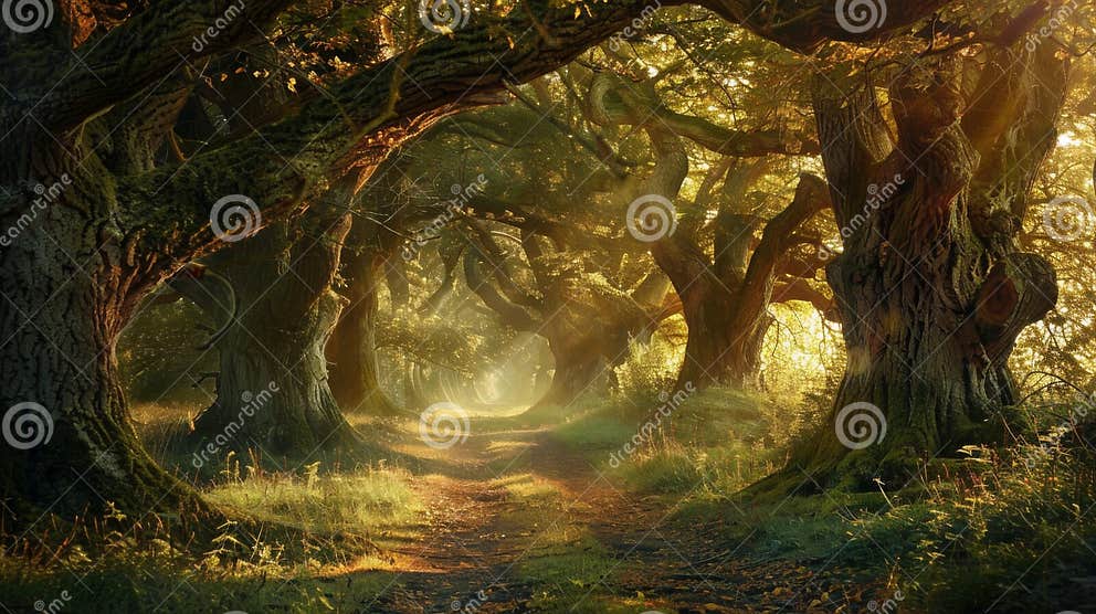 A Forest Path with Trees on Either Side Stock Illustration ...