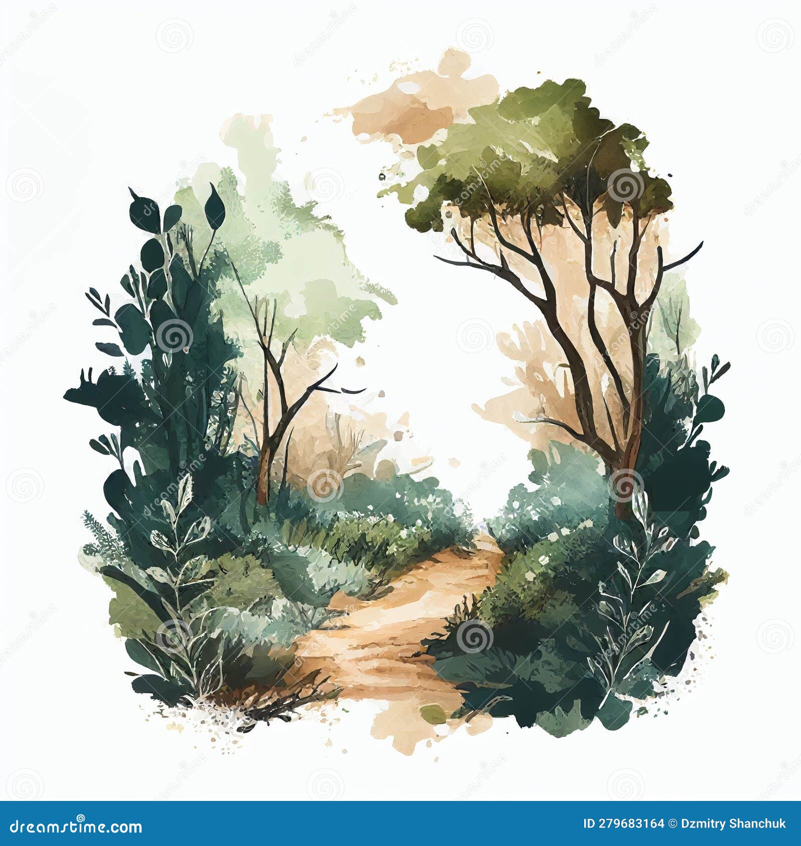 Forest Path Watercolor Style Generative AI Stock Illustration ...