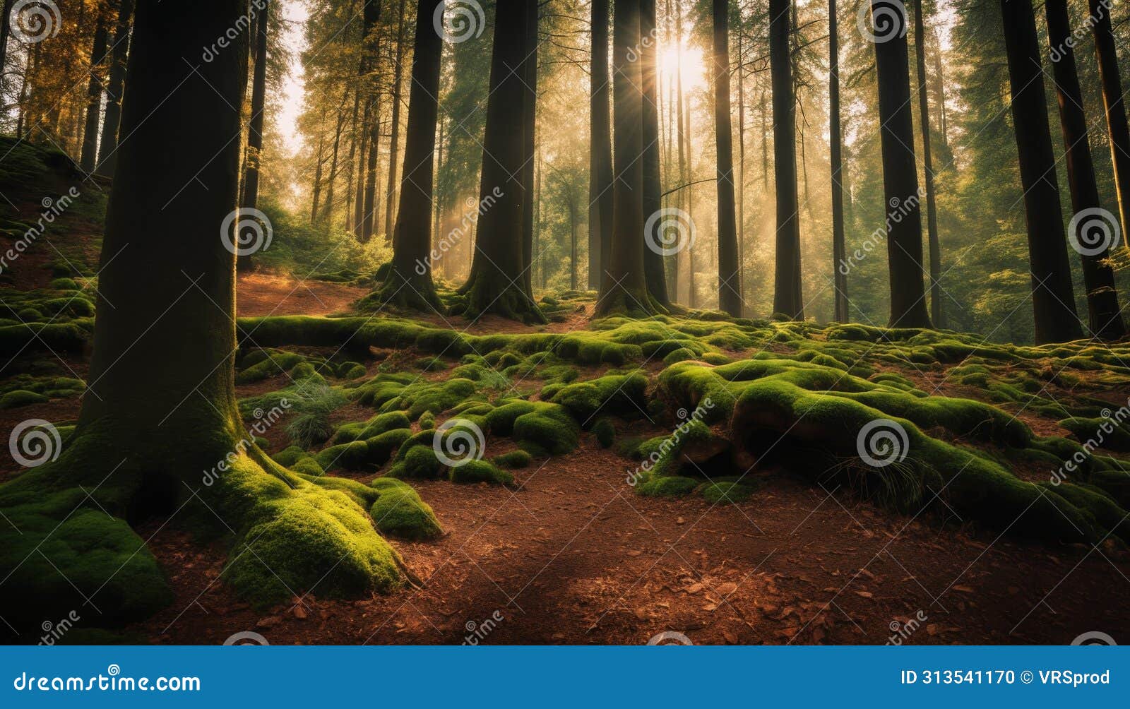 Forest Pathway at Dawn stock photo. Image of moss, travel - 313541170