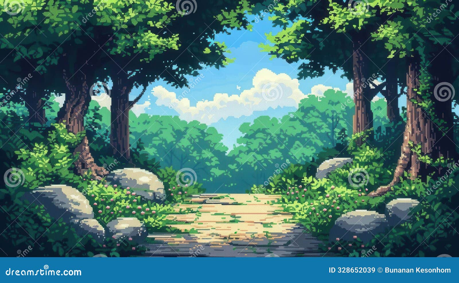 Forest Pathway Flat Design Front View Enchanted Theme Pixel Art ...