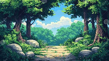 Forest Pathway Flat Design Front View Enchanted Theme Pixel Art ...