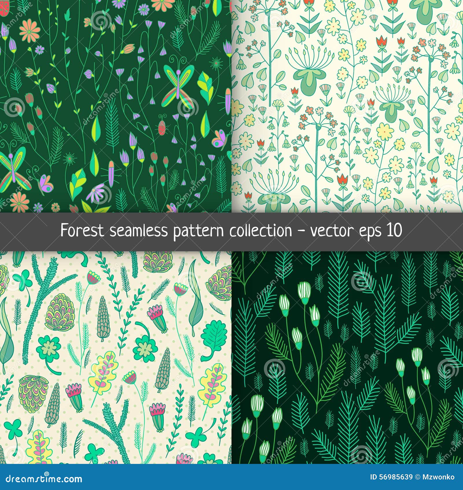 Forest pattern set stock vector. Illustration of ornament - 56985639