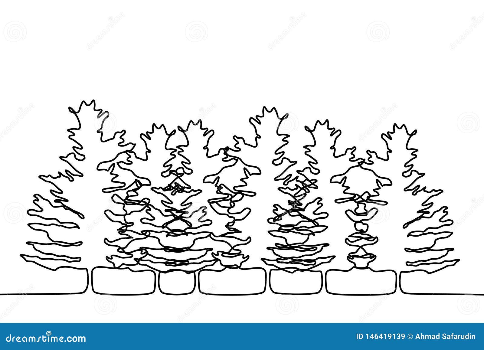 Forest Pine Trees Continuous One Line Drawing Minimalism Design Stock ...