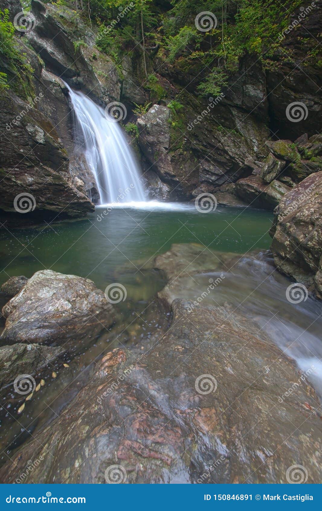 Forest Pool with Water Fall and Large Rocks Stock Image - Image of ...