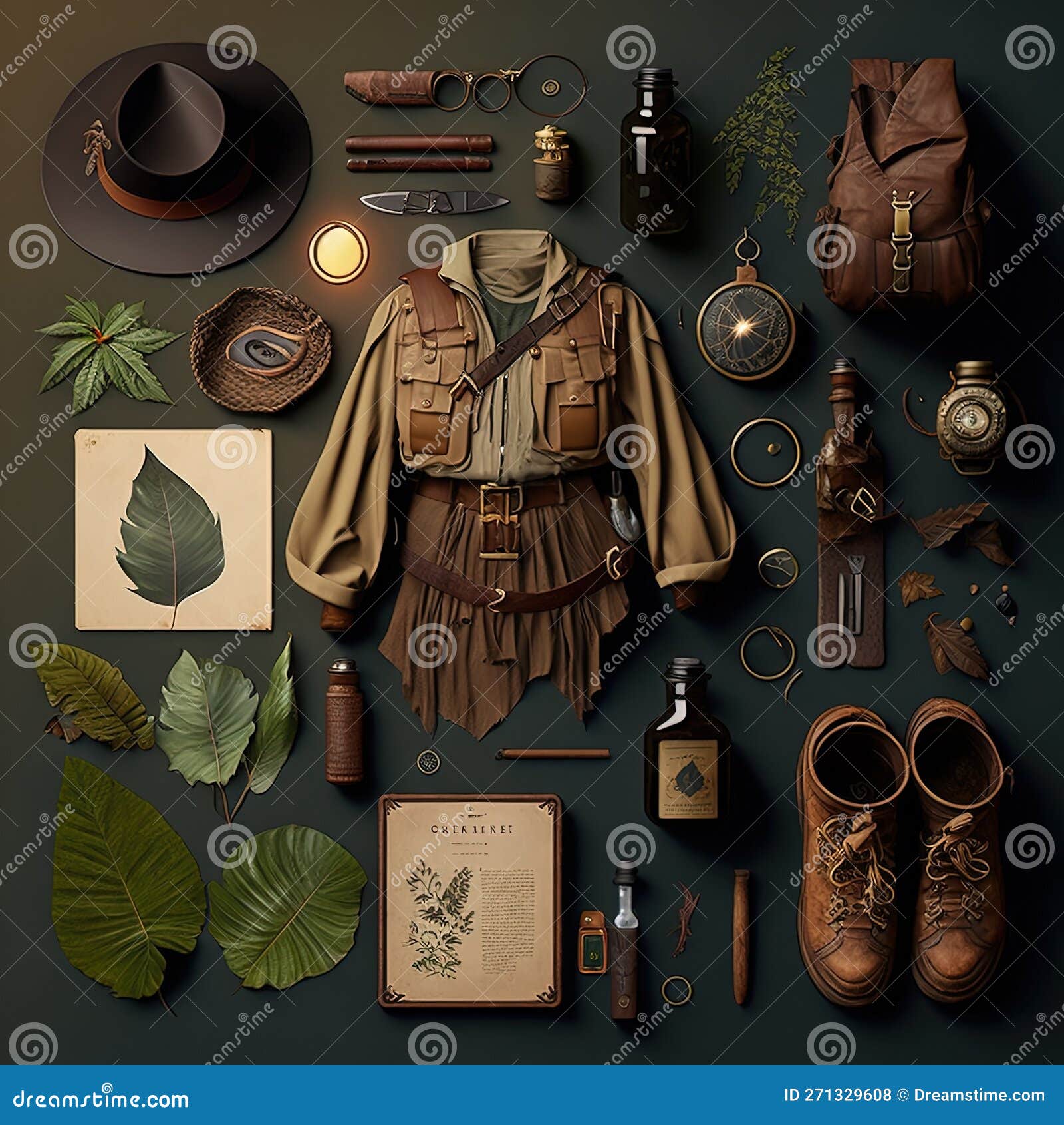 Forest Ranger Costume and Props, Knolling Layout. Generative AI Stock ...