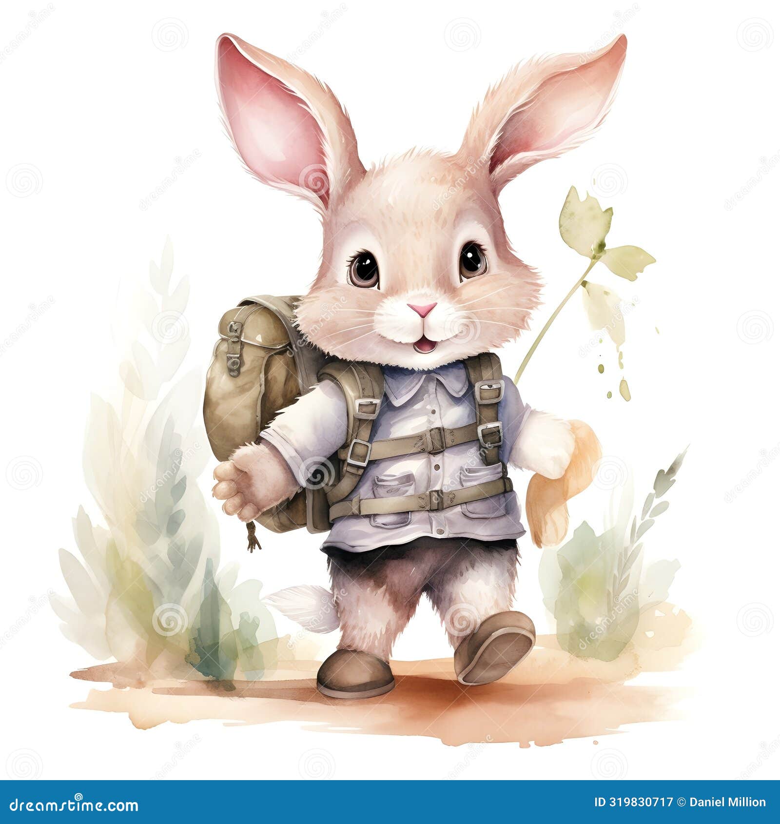 Forest Ranger Cute Bunny Blue Cute Bunny Watercolor Stock Illustration ...