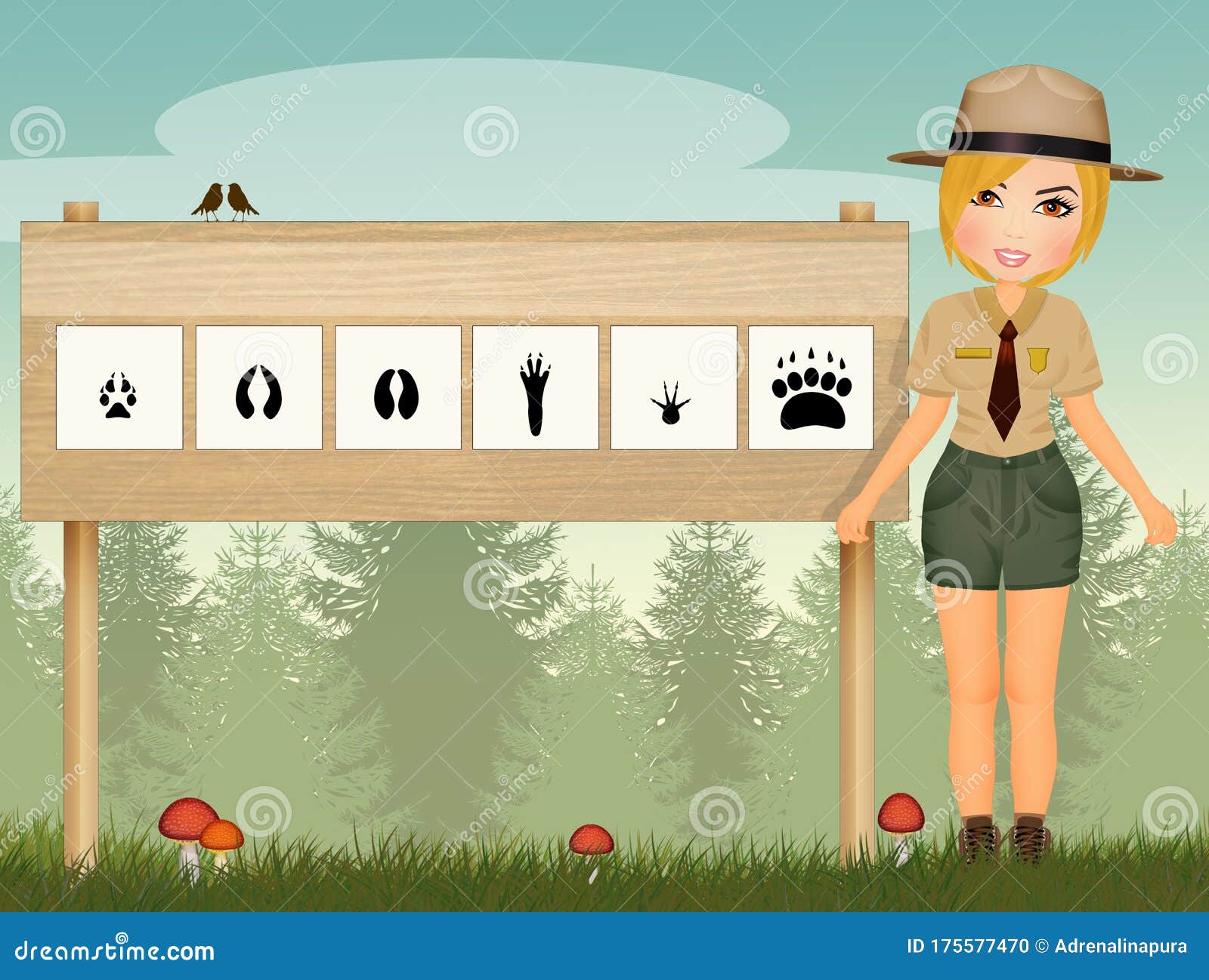 Forest Ranger and Footprints of Wild Animals Stock Illustration ...