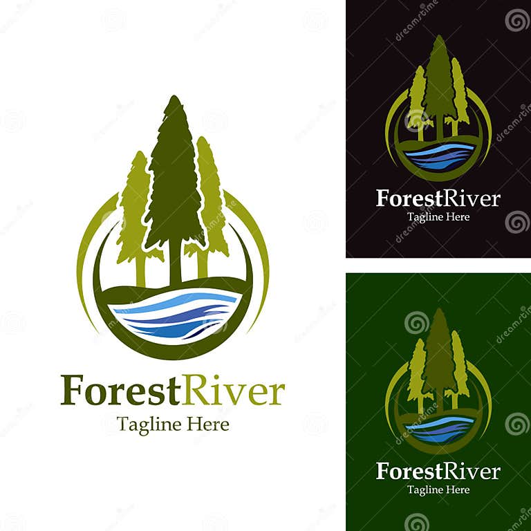 Forest River Logo Design Template with Pine Tree. Stock Vector ...