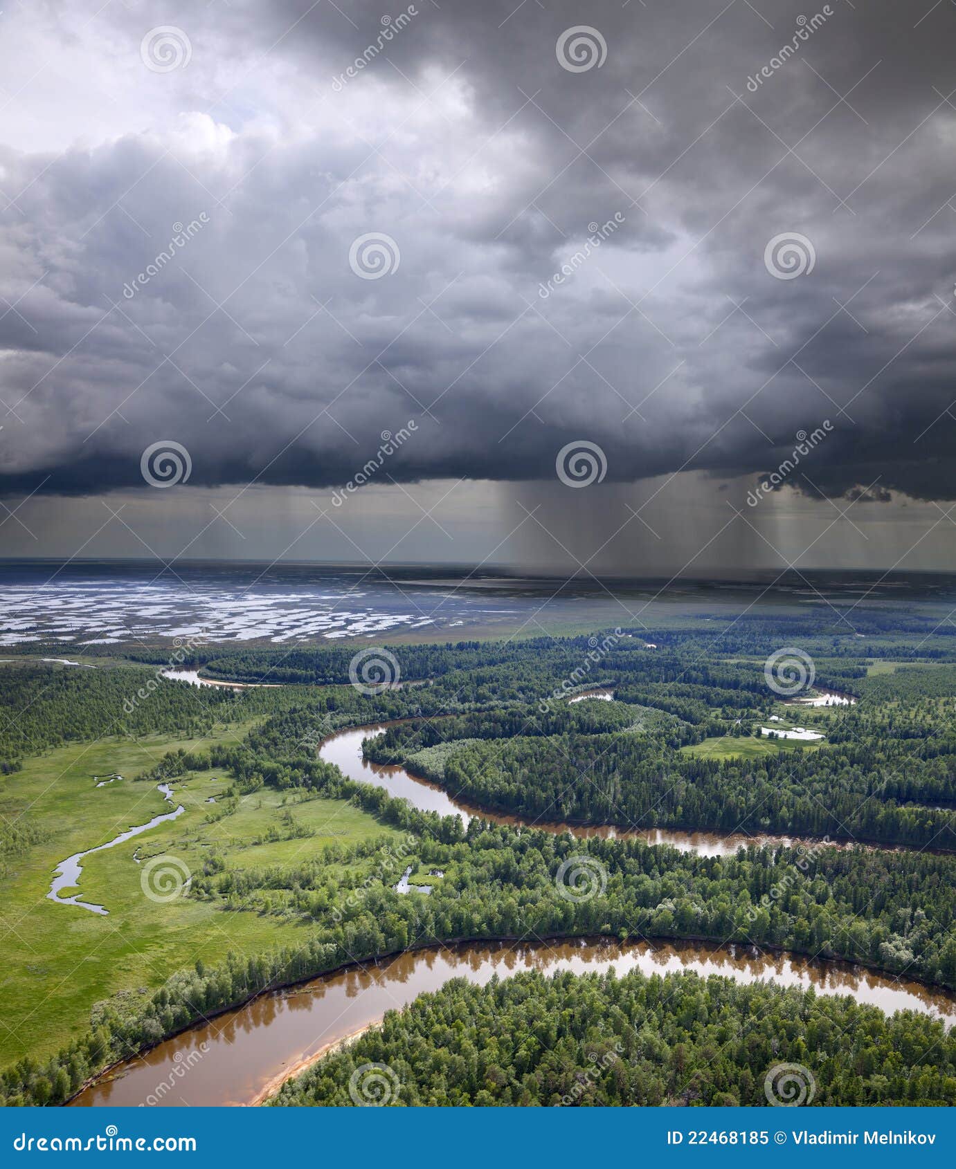 Forest River and Rain Clouds Stock Image - Image of season, background ...