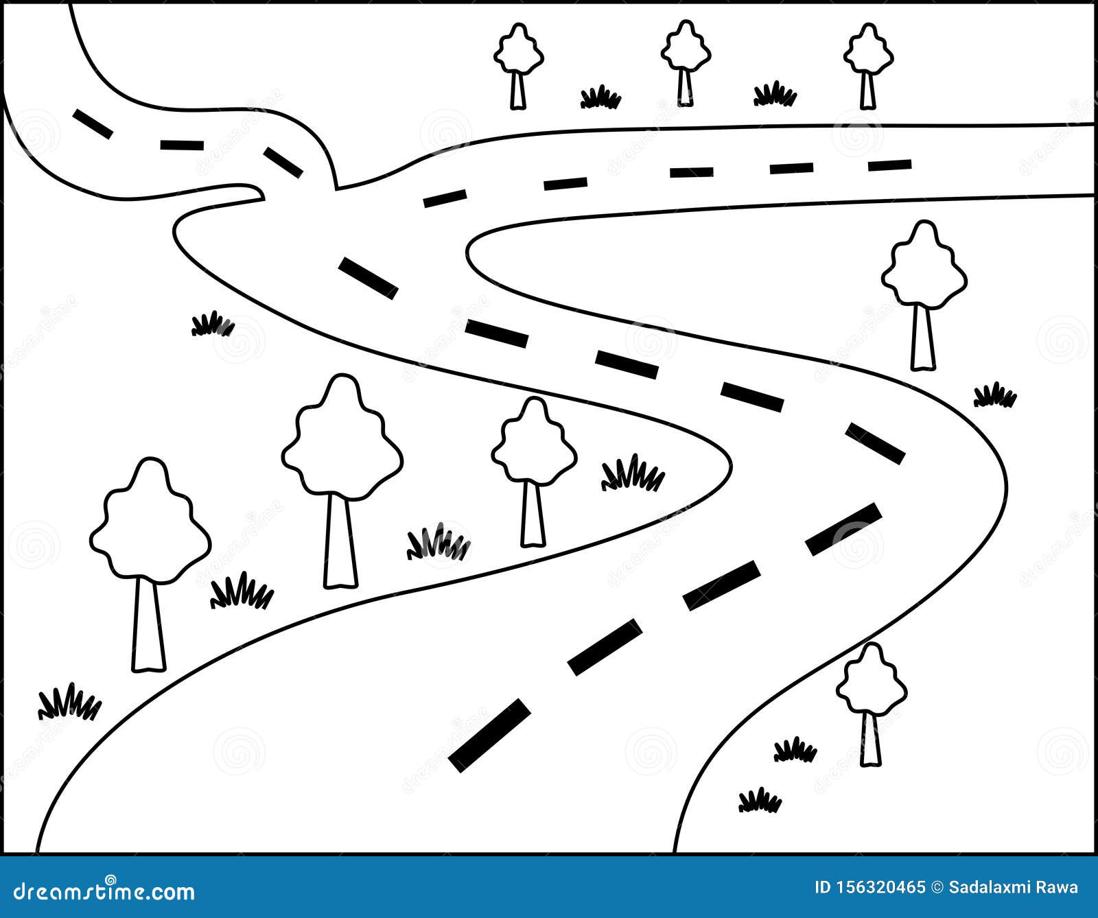 Forest Road Illustration Outline Stock Image - Illustration of travel ...