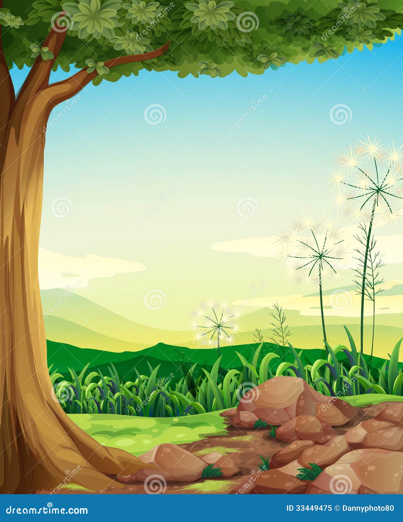 A forest with rocks stock vector. Illustration of clouds - 33449475