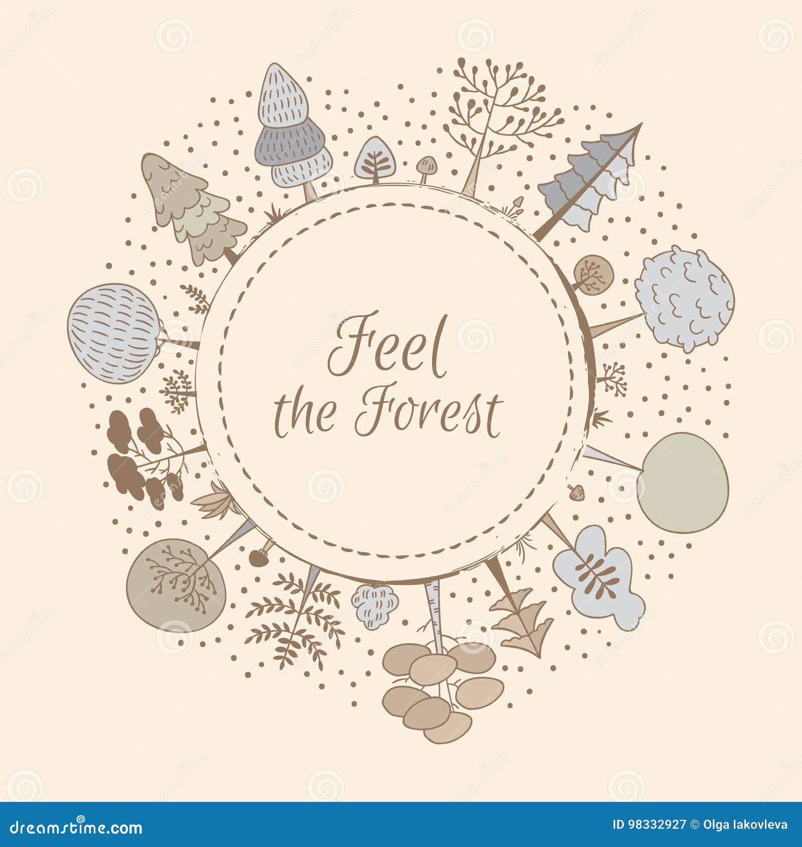 Forest Round Vector Ornament with Brown, Beige and Grey Frame ...