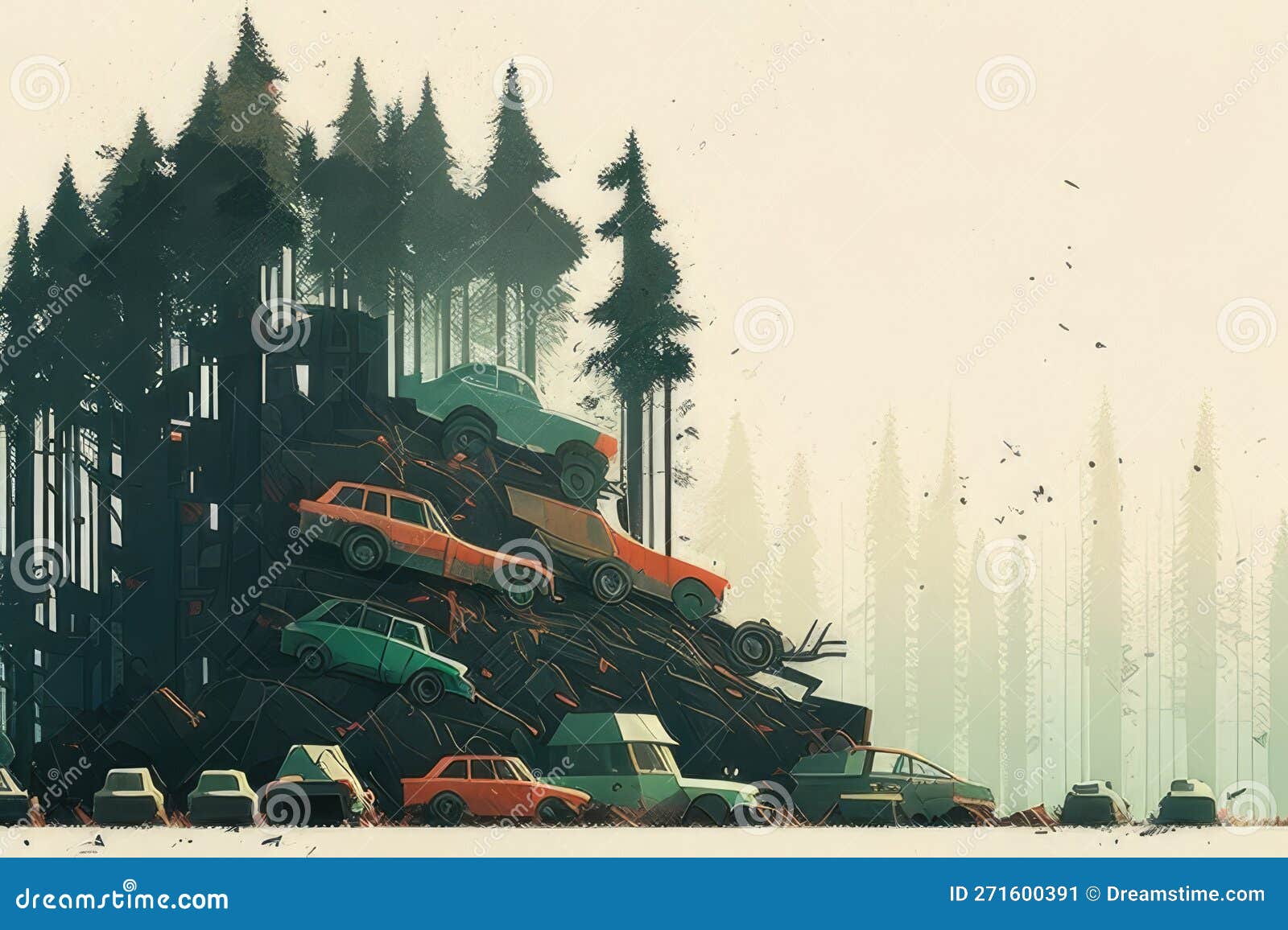 Forest of Rusting Cars, Cluttering Up the Landscape AI Generation Stock ...