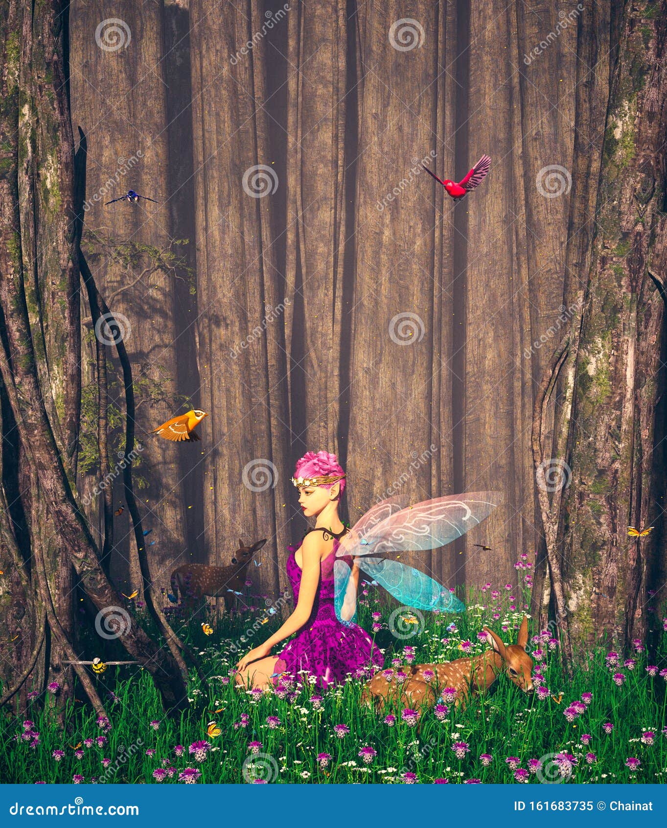 Little Pixie in Magical Forest Stock Illustration - Illustration of ...