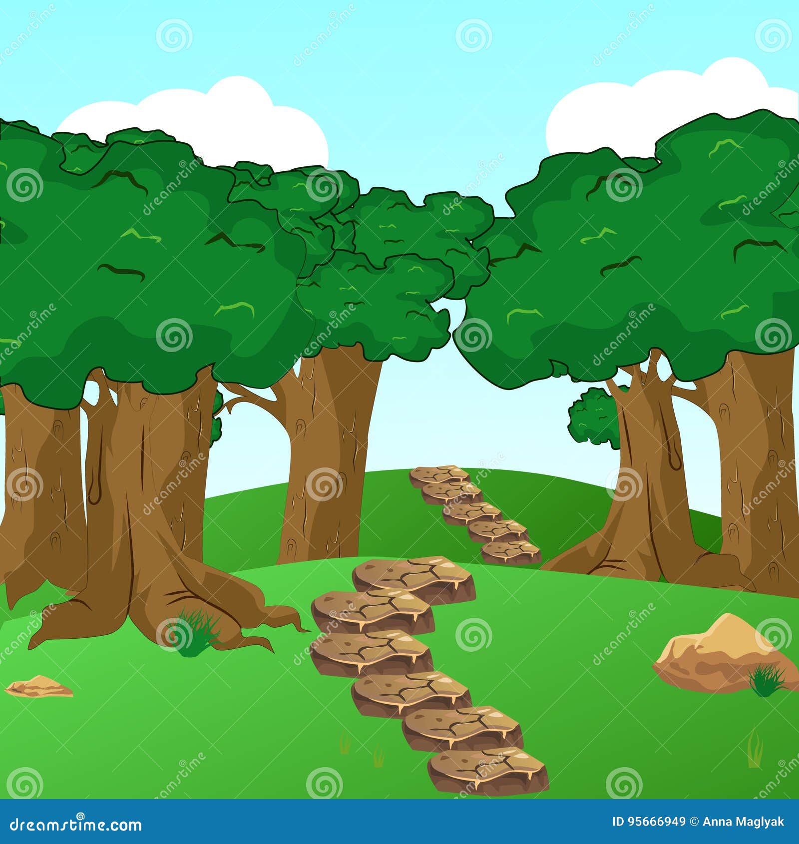 Forest Scene with Trail in the Woods Illustration Stock Vector ...