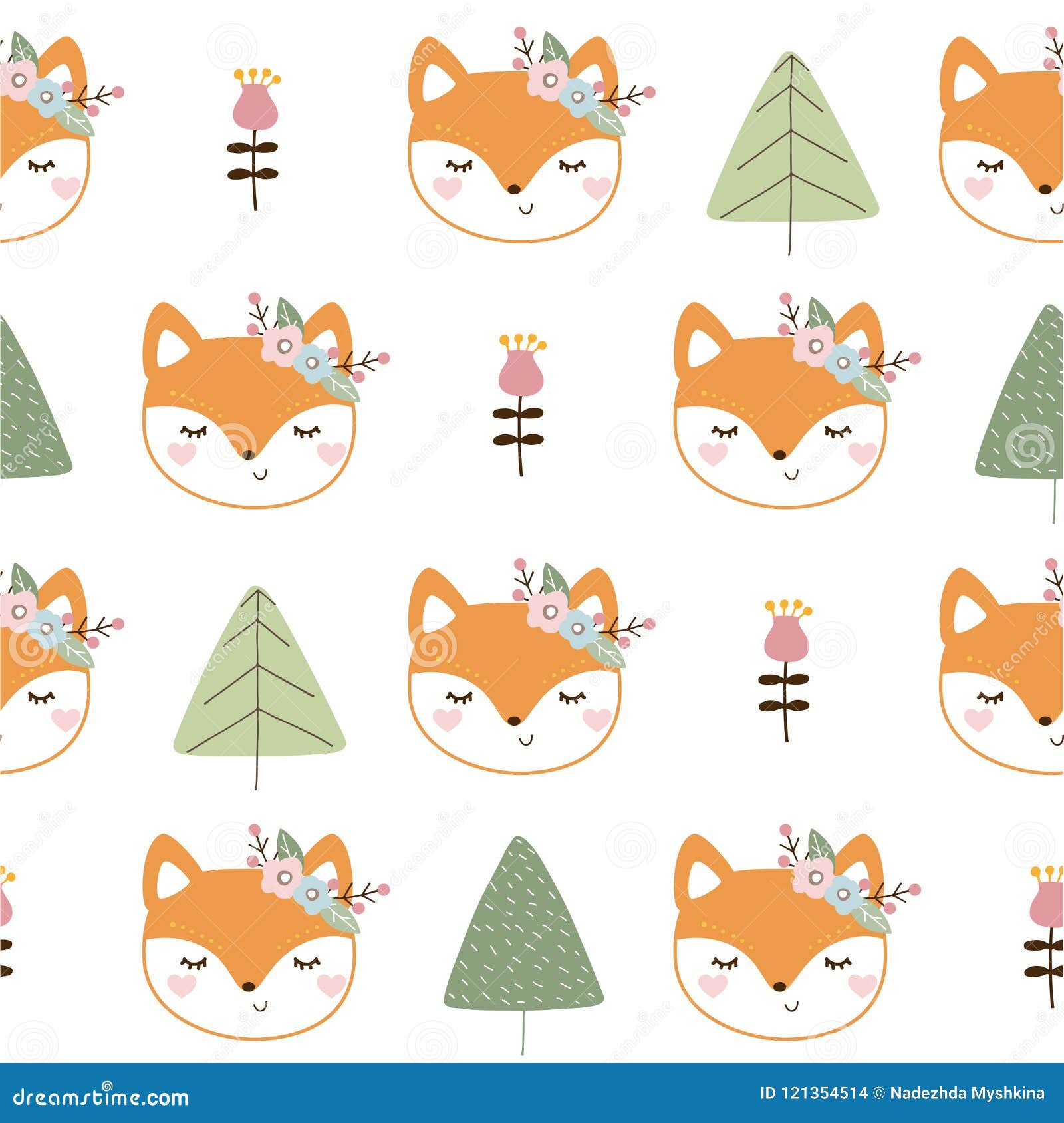 Seamless Pattern with Cute Little Fox Stock Vector - Illustration of ...