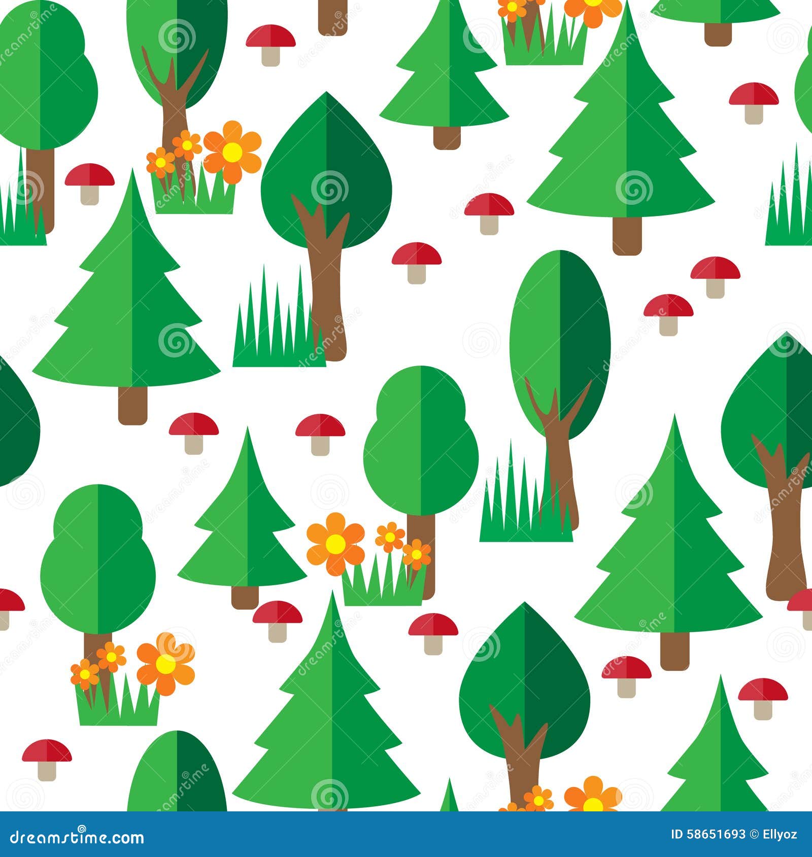 Forest Seamless Pattern in Flat Style Stock Vector - Illustration of ...
