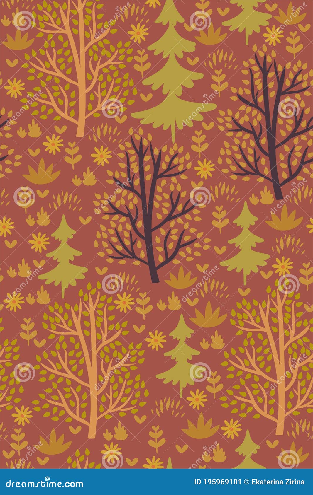 Forest Seamless Pattern with Trees. Vector Graphics Stock Illustration ...