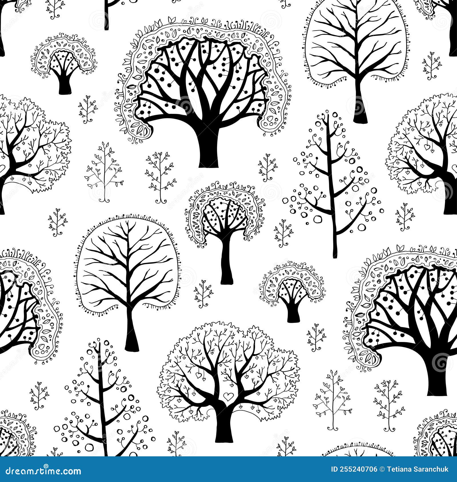 Forest Sketch Hand Drawn Pattern. Doodle Seamless Pattern with Creative ...
